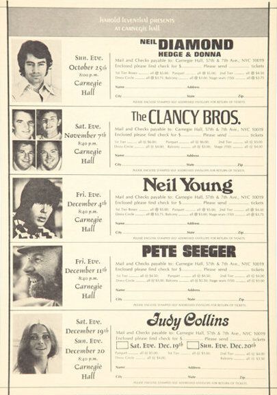 Neil Diamond & Neil Young Carnegie Hall Ticket Form 1970 Value ...