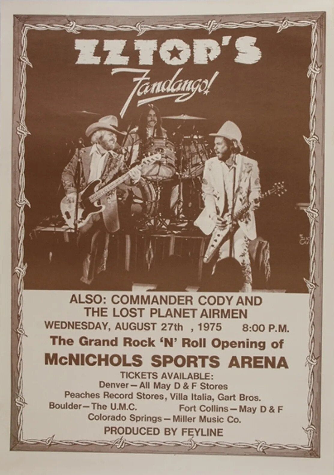 ZZ Top & Commander Cody McNichols Sports Arena Handbill 1975 Value ...