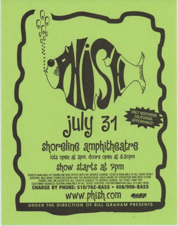 Phish at Shoreline Amphitheatre 1997 Green Handbill Value - GoCollect ...