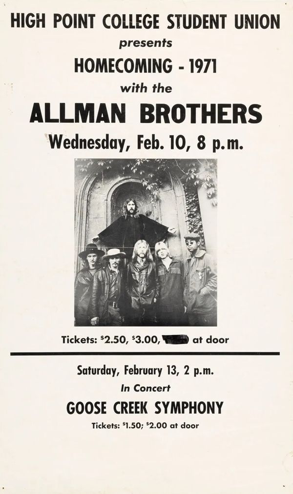 Allman Brothers Band High Point College 1971 Value - GoCollect (allman ...