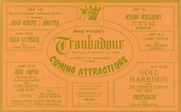 Neil Young & James Taylor The Troubadour Handbill 1969 Value ...