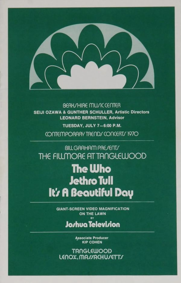 Jethro Tull & The Who The Fillmore at Tanglewood Program 1970 Value ...