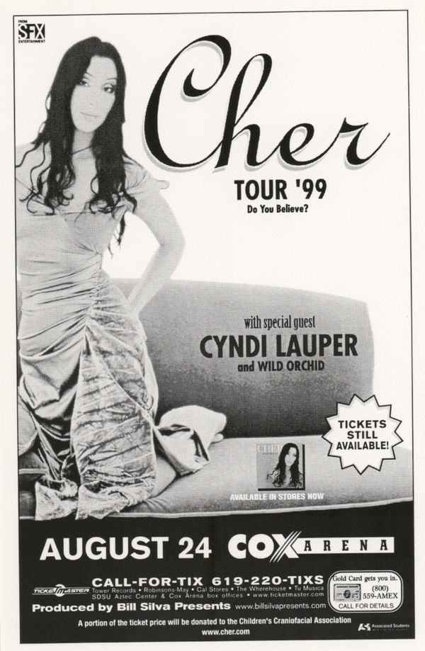 Cher & Cyndi Lauper at Cox Arena 1999 Handbill Value - GoCollect (cher ...